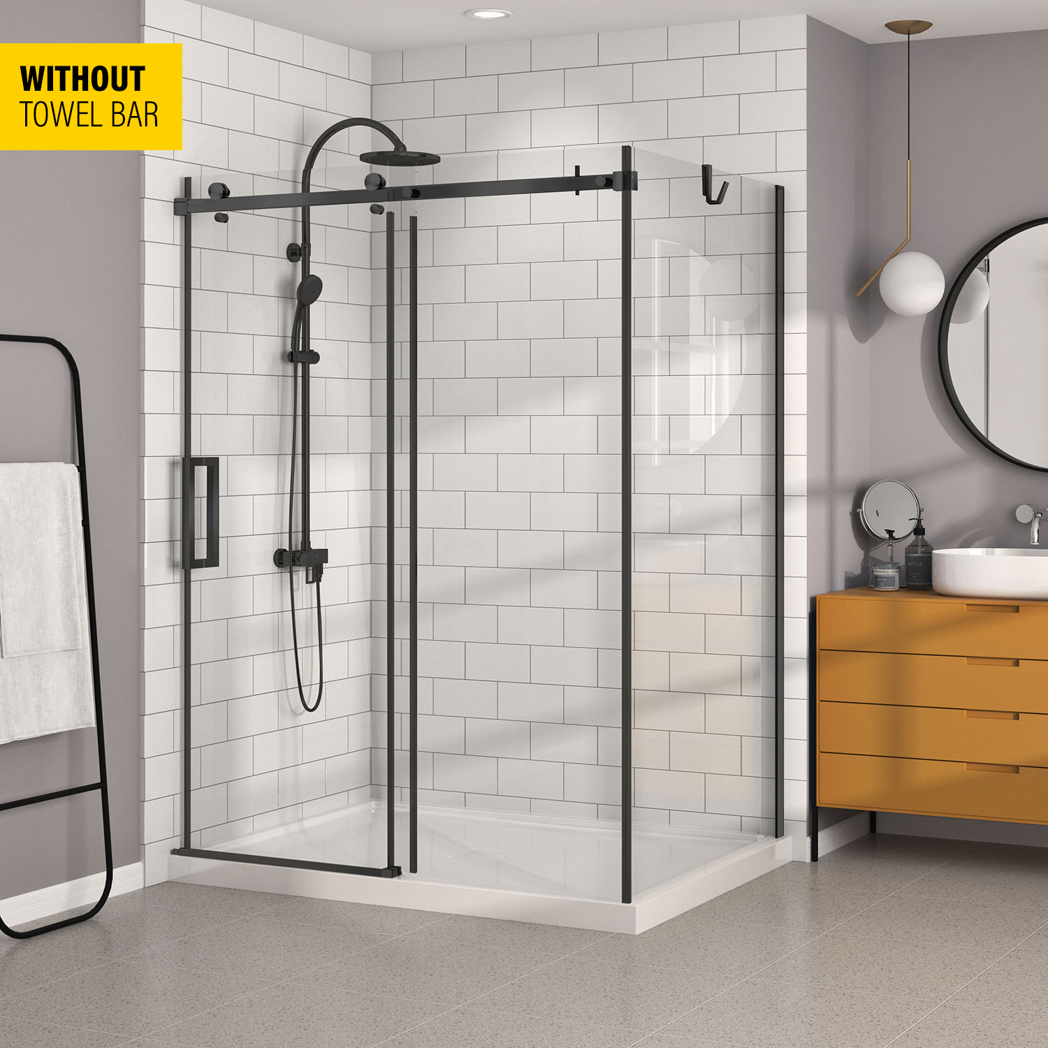 Shower door 60" x 42", in a corner closing on wall, wall on the left, door on the left, in matte ...